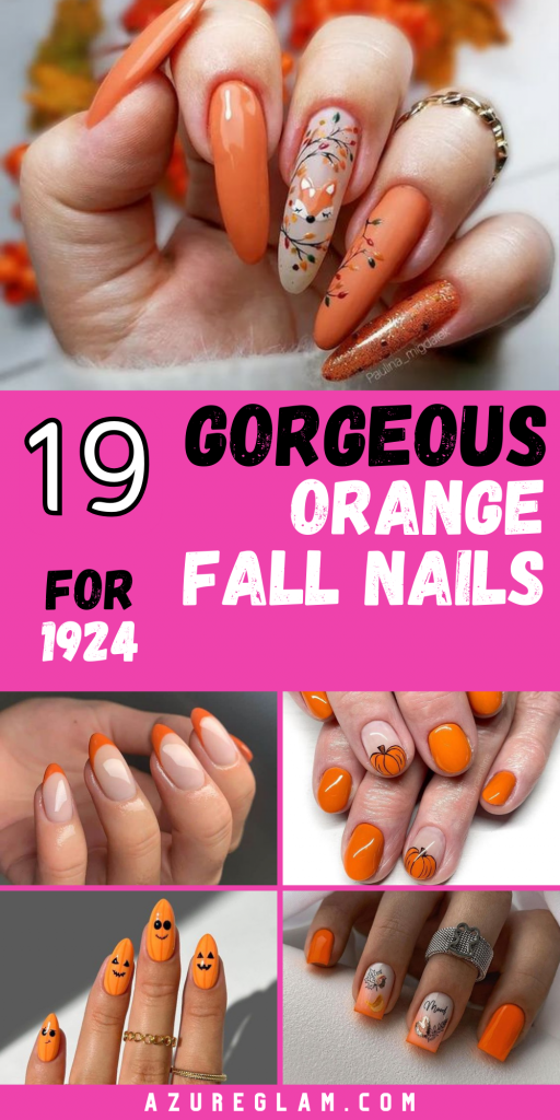 19 Amazing Orange Fall Nail Ideas 2024 With Glitter and Fall Nail Art ...