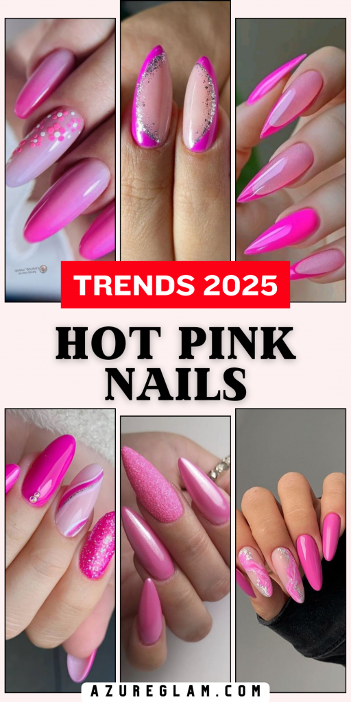 Hot Pink Nails 2025: 22 Ideas with Chrome, Glitter, French Tip for ...