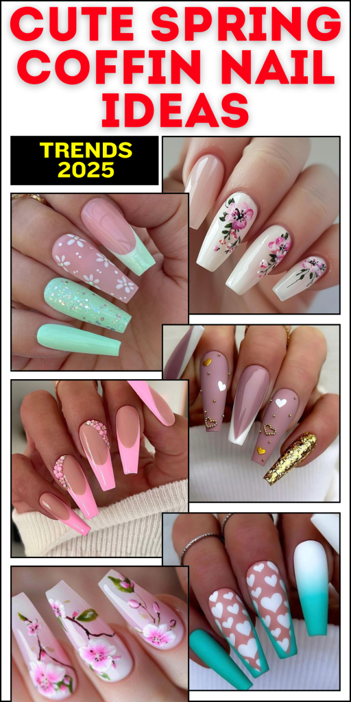 17 Cute Spring Coffin Nail Ideas 2025 With Trendy Designs: Ombre ...