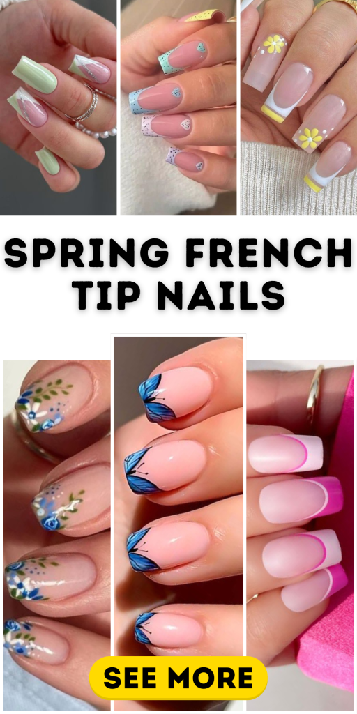 Spring French Tip Nails: 22 Ideas With Flowers, Blue, Purple, Pink And ...